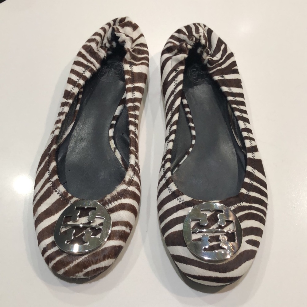 Tory Burch Zebra Print Leather Flats - Gem